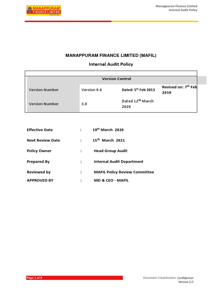 Internal Audit Policy - V.3 Final 12th March 2020 | PDF | Internal ...