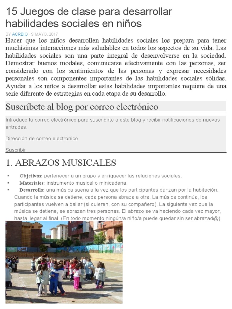 15 Juegos de Clase para Desarrollar Habilidades Sociales en Niños | PDF