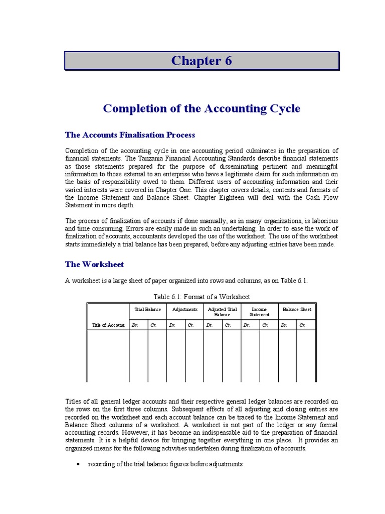 Completion of The Accounting Cycle: The Accounts Finalisation Process ...