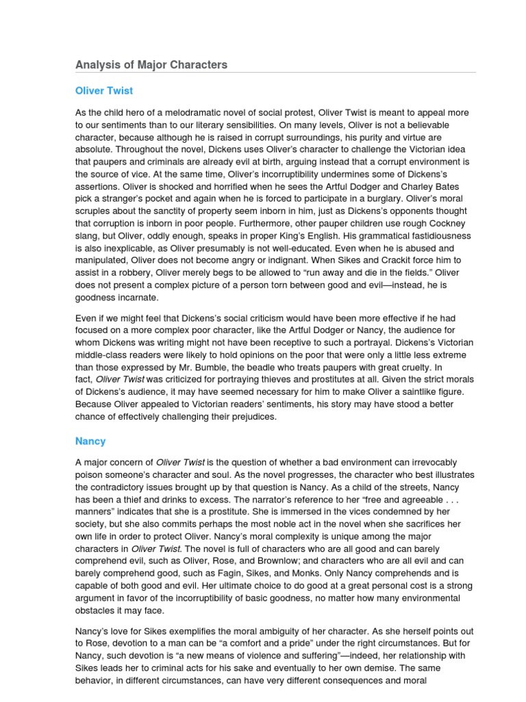 Analysis of Major Characters in Oliver Twist | PDF | Nancy (Oliver ...