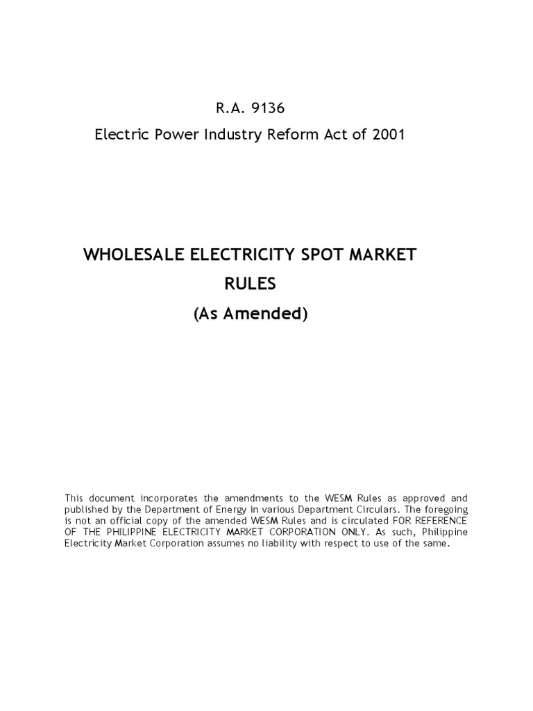 Amended WESM Rules Overview | PDF | Mediation | Government
