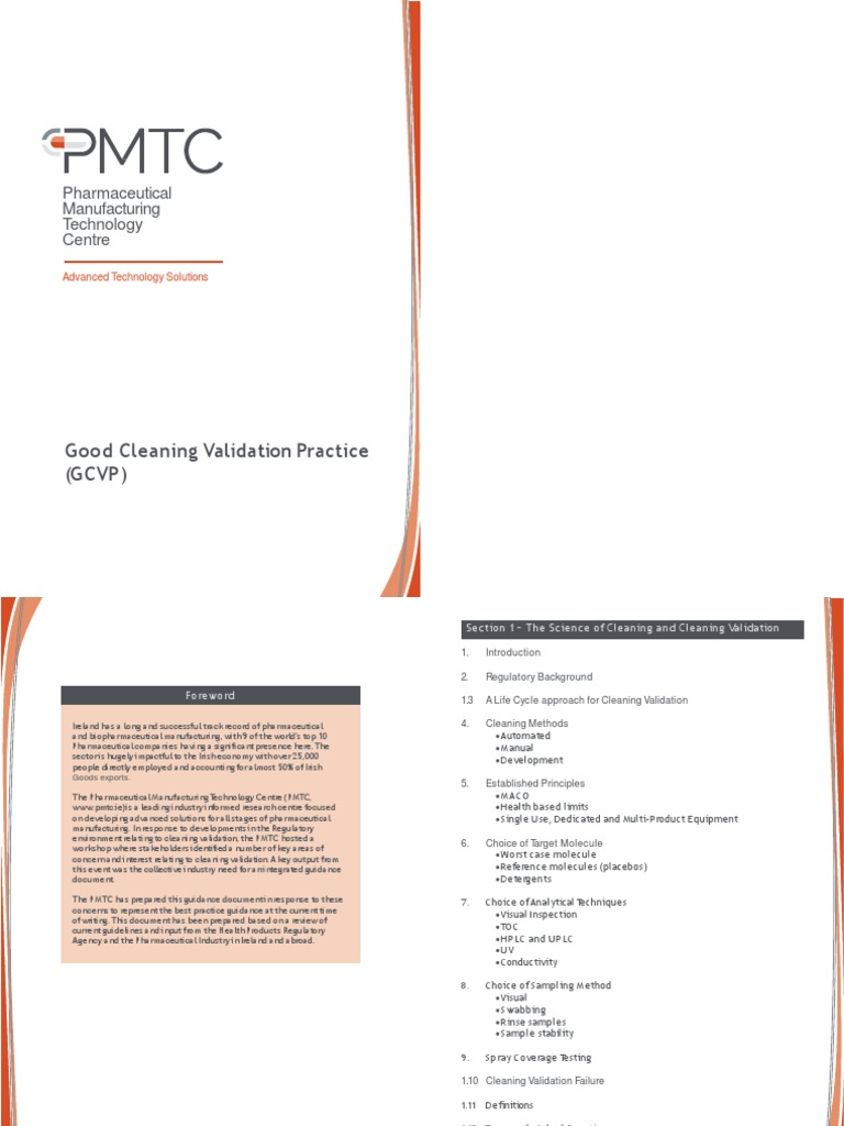 Good Cleaning Validation Practice (GCVP) : Pharmaceutical Manufacturing Technology Centre | PDF ...