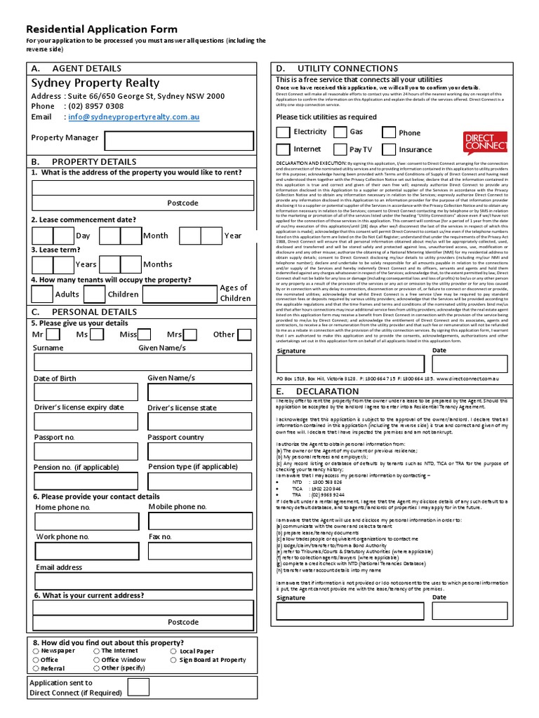 Residential Application Form New | PDF | Landlord | Leasehold Estate
