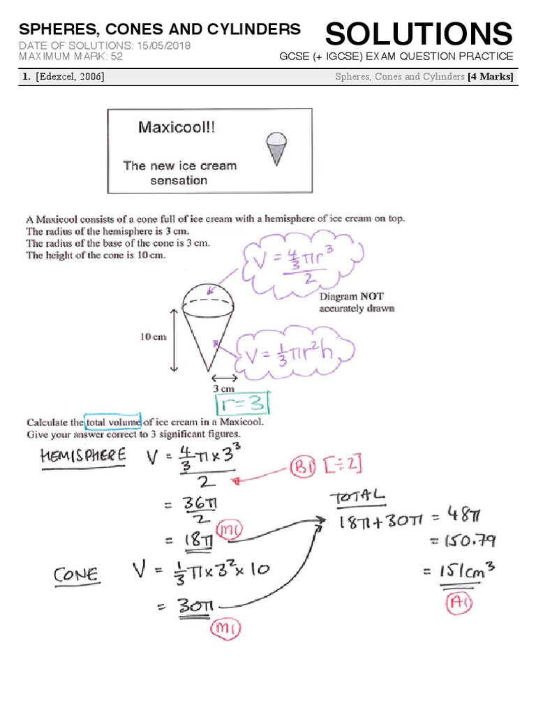 GCSE Solutions: Spheres, Cones, Cylinders | PDF | Accuracy And ...