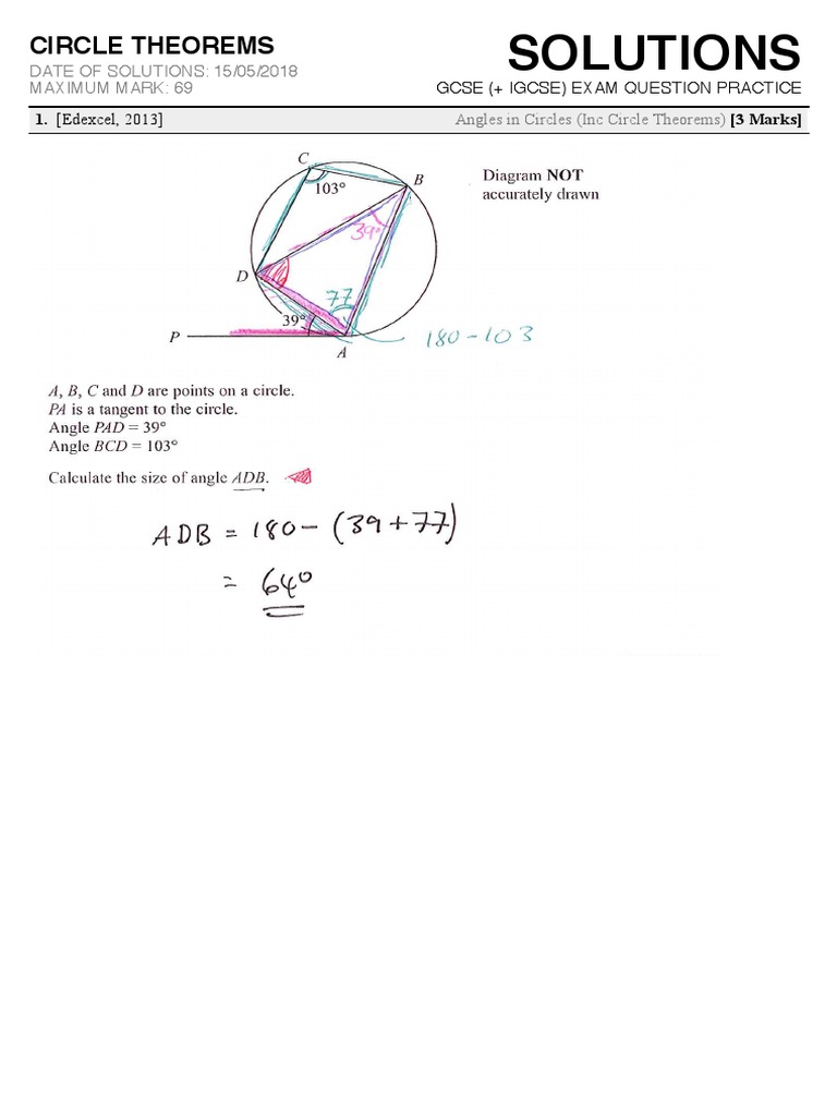 Solutions: Circle Theorems | PDF | Accuracy And Precision | Question
