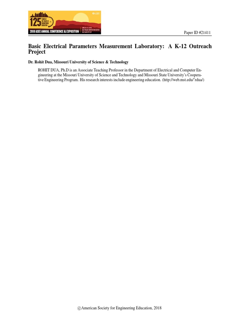Basic Electrical Parameters Measurement Laboratory: A K-12 Outreach ...