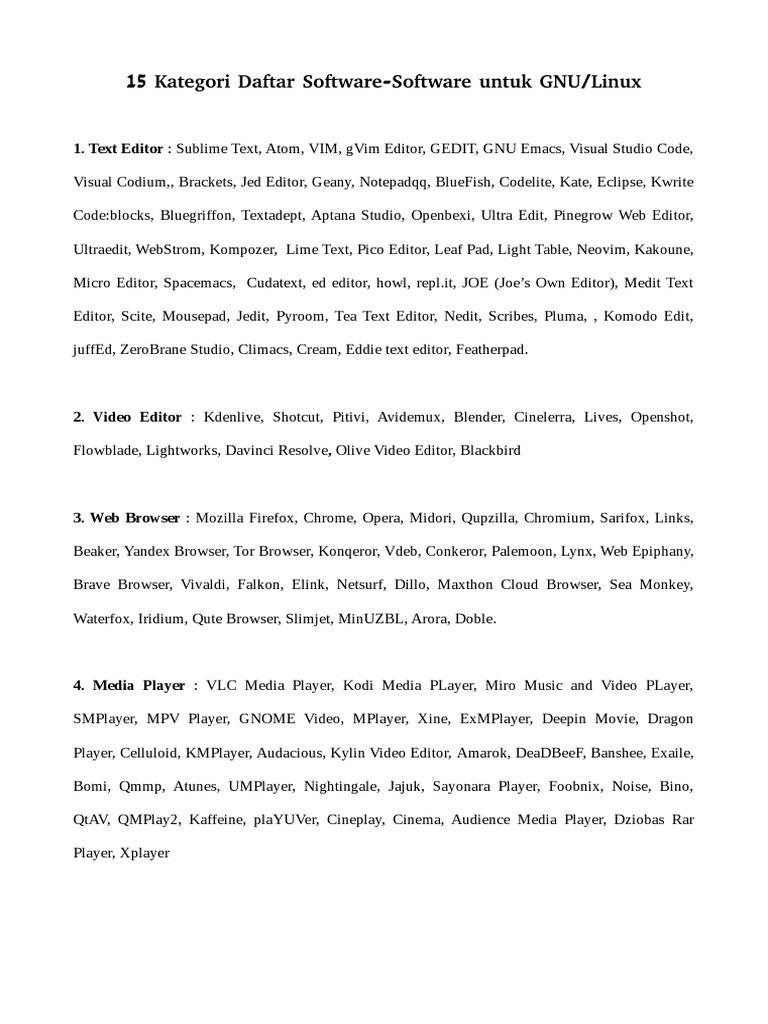 15 Kategori Daftar Software-Software Untuk GNU Linux | PDF | Editing ...