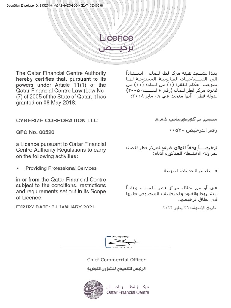 CYBERIZE - Licence Certificate With Expiry | PDF