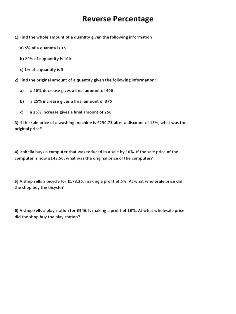 Reverse Percentage | PDF