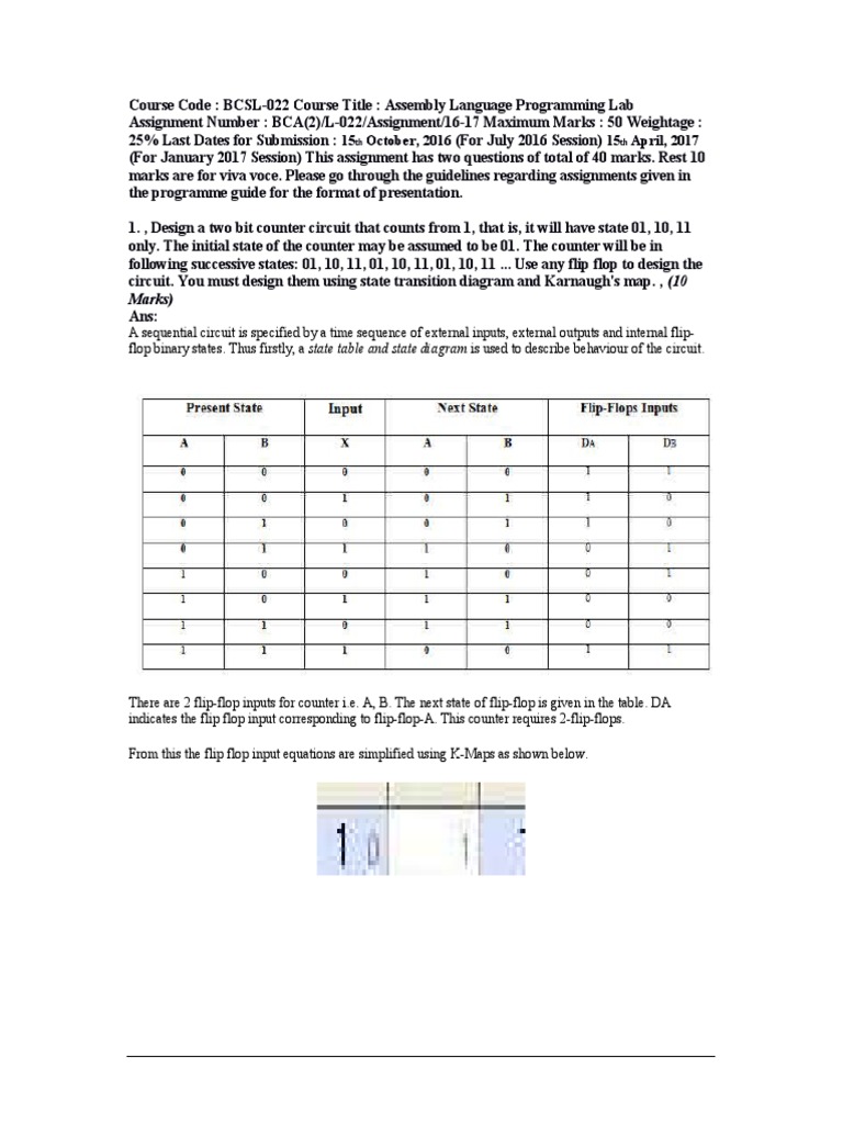 An Assembly Language Program for a 2-Bit Counter with Flip Flops | PDF ...