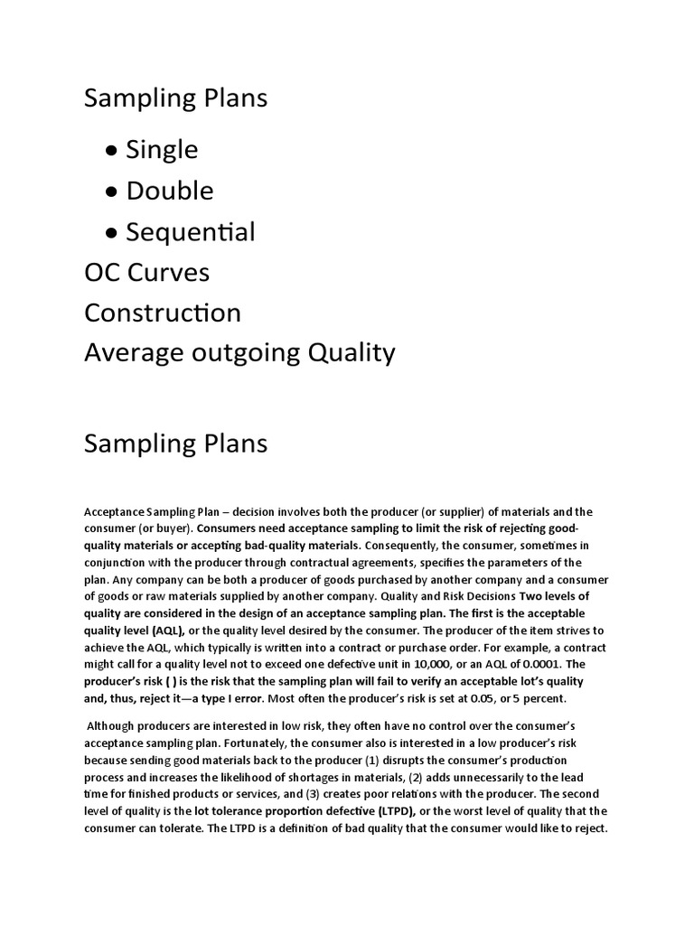 Acceptance Sampling Plans | PDF | Probability Distribution | Poisson ...