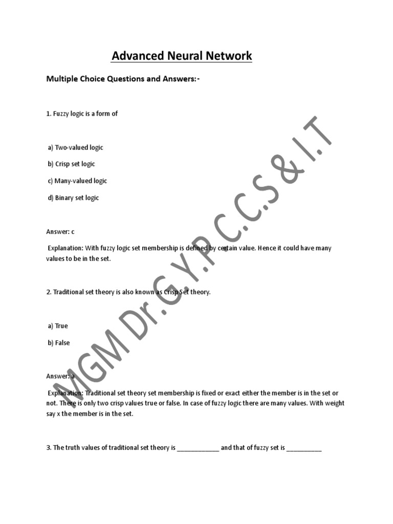 Advanced Neural Network: Multiple Choice Questions and Answers | PDF ... Advanced Neural Network: Multiple Choice Questions and Answers | PDF ...
