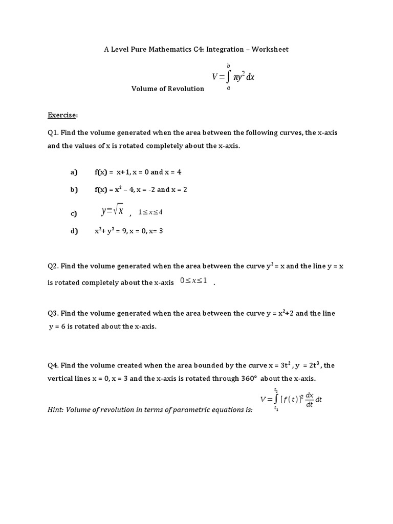 Pure Mathematics C4-Worksheet | PDF
