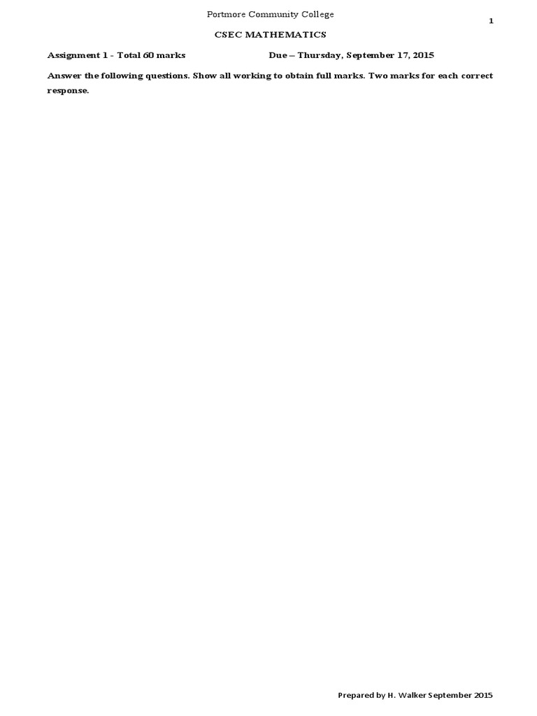 CSEC MATHEMATICS Assignment 1 | PDF | Taxes | Economies