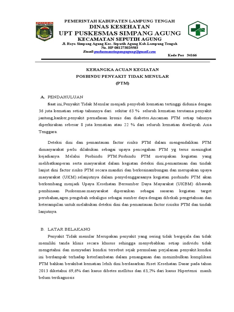 Kerangka Acuan Kegiatan Posbindu PTM | PDF