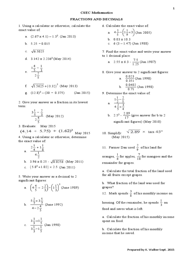 FRACTIONS AND DECIMALS Worksheet | PDF | Significant Figures | Decimal
