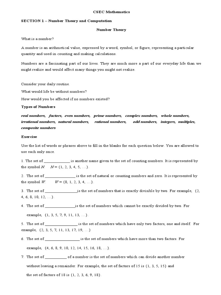 Number Theory Worksheet | PDF | Numbers | Number Theory