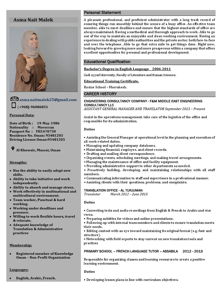 Asma Nait Malek: Personal Statement | PDF | Schools | Translations