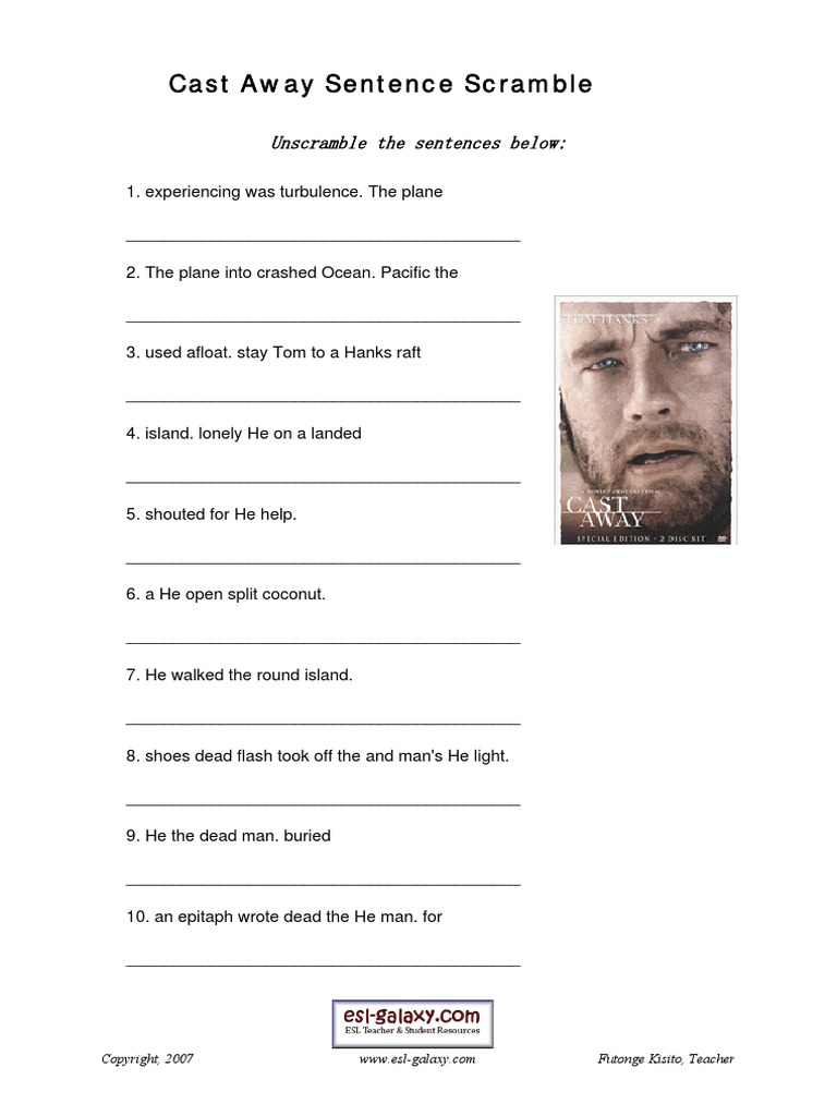 Cast Away Sentence Scramble | PDF