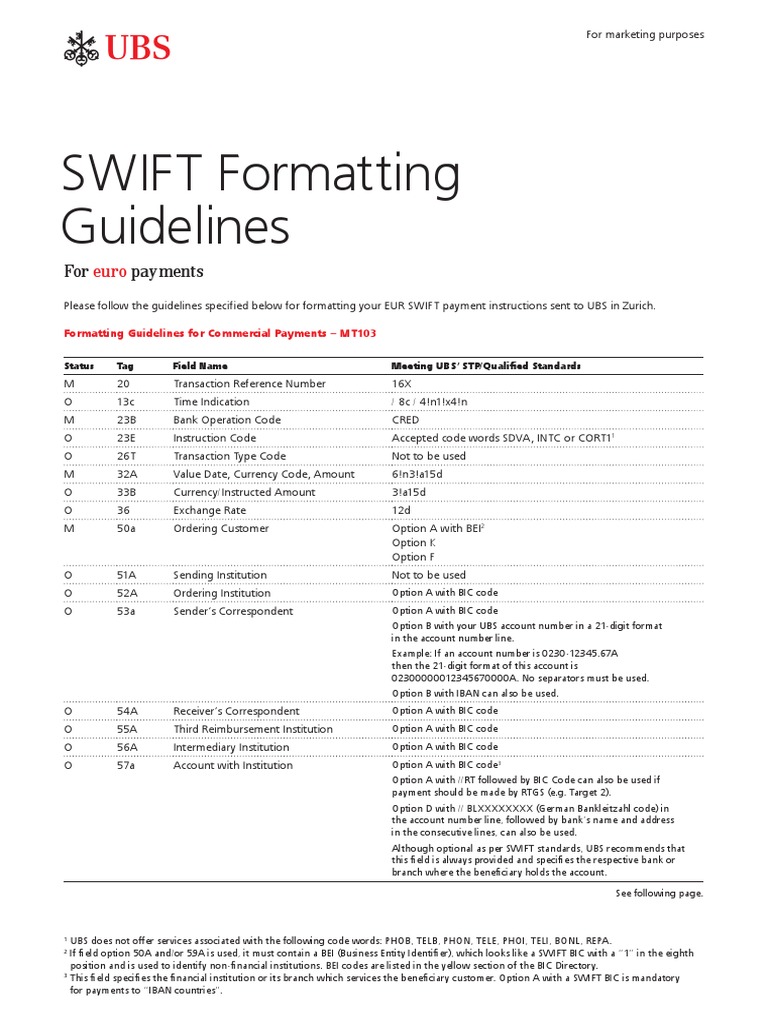 SWIFT Formatting Guidelines: For Payments | PDF | Payments | Money