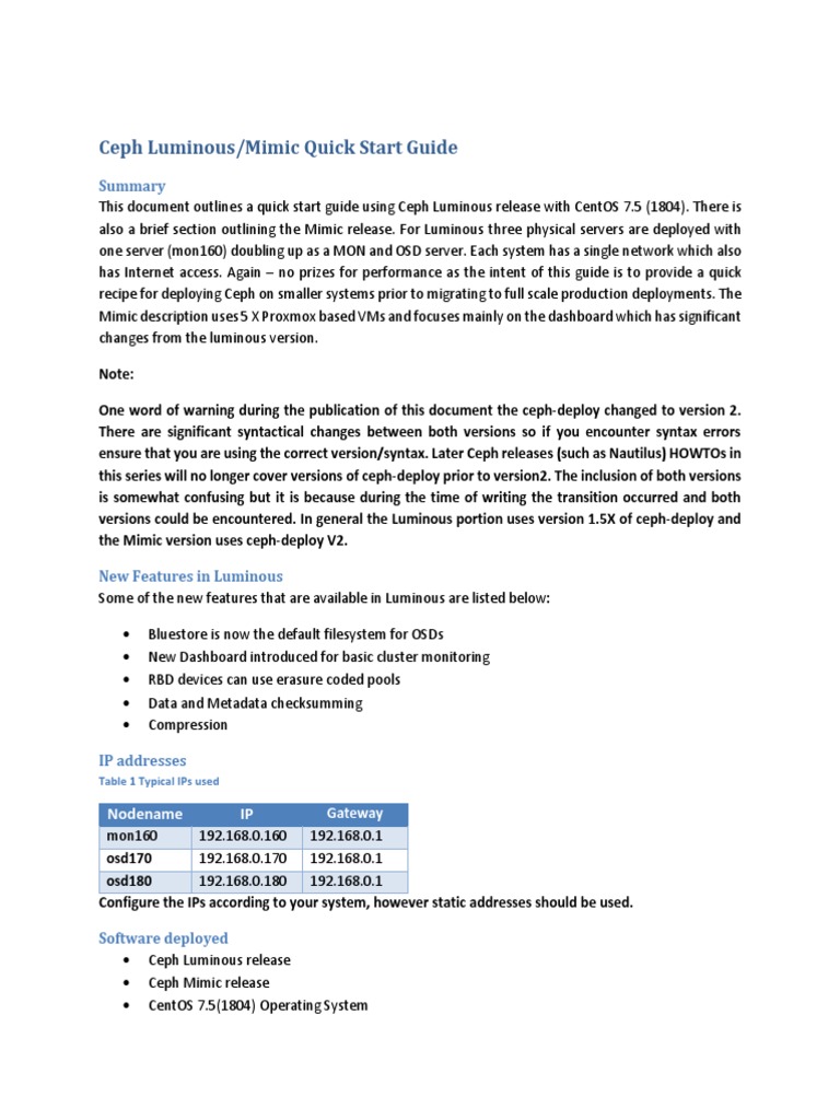 Ceph Luminous Mimicgeneric Howto January 2019 v1.91 PDF | PDF | File ...
