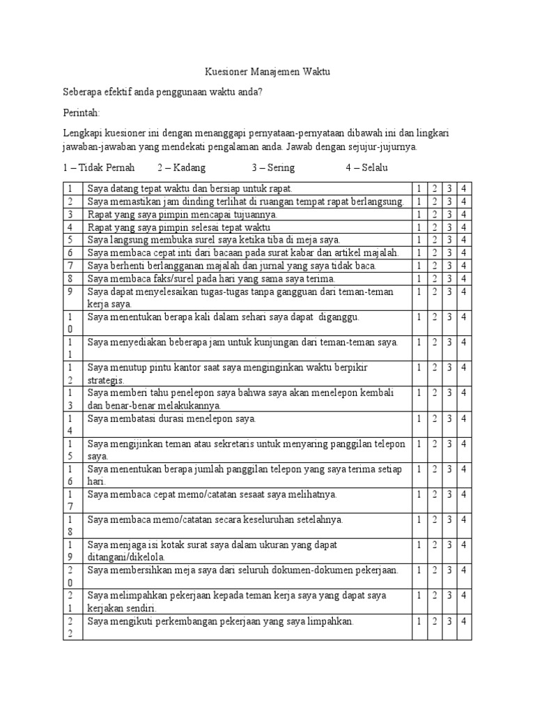 Translate Time Management Kuisioner | PDF