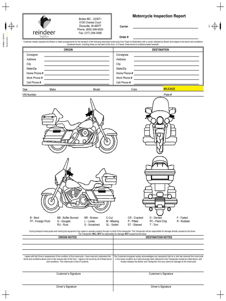 Motorcycle Inspection Report | PDF | Bill Of Lading | Business