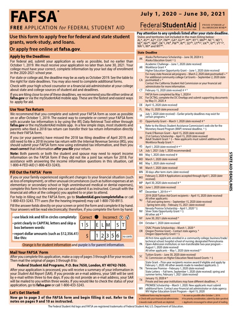 Use This Form To Apply Free For Federal and State Student Grants, Work ...