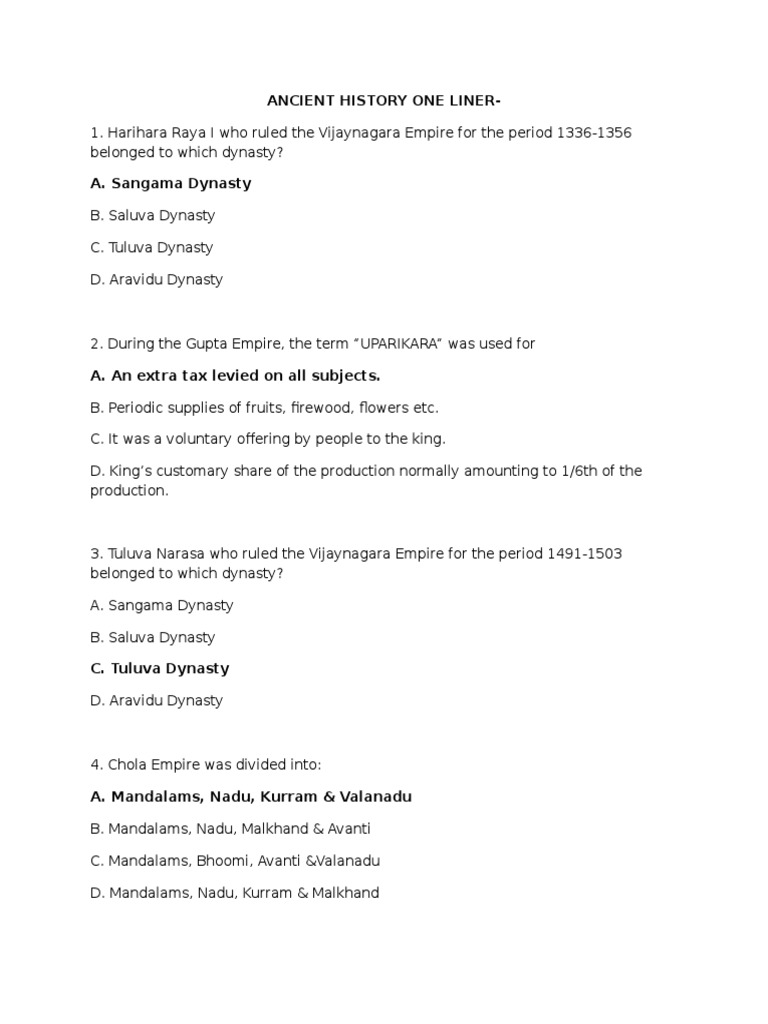 Ancient History One Liner | PDF