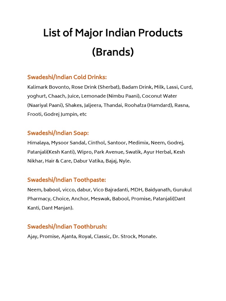 Indian Product List | PDF | Foods | Business