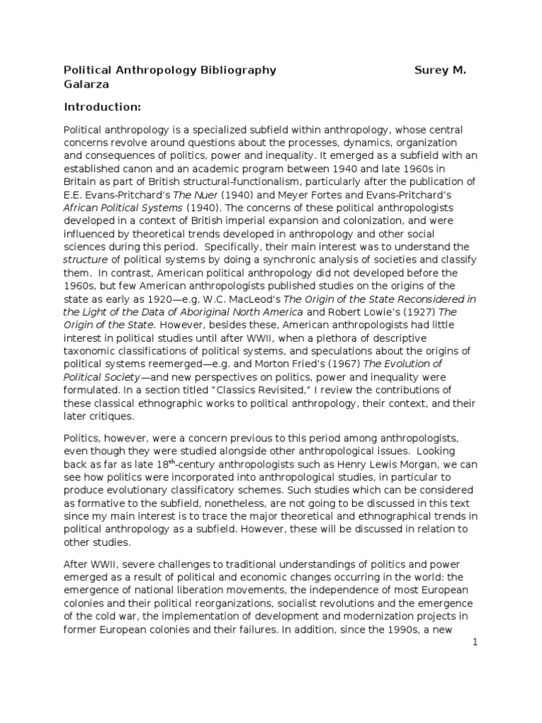 Political Anthropology Bibliography Final | PDF | Anthropology | Power ...