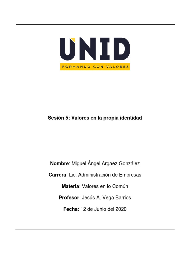 Valores en la Identidad Personal | PDF