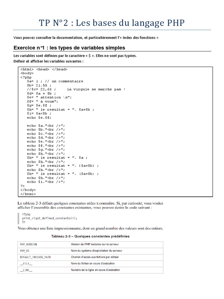 Introduction au PHP : Variables et Boucles | PDF | Programmation informatique | Génie logiciel