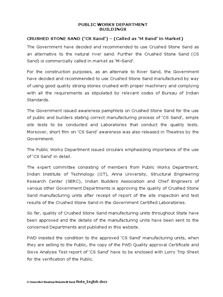 M Sand Note English | PDF