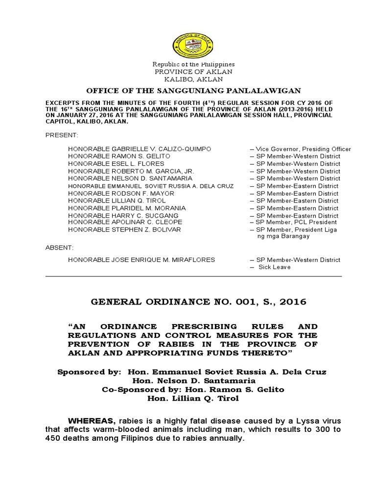 General Ordinance No. 001, S., 2016: Republic of The Philippines ...