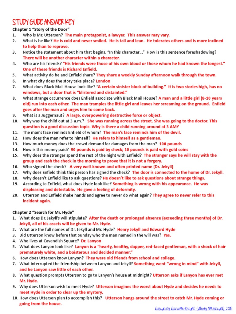 Dr. J. CH 1 - 5 Question Answers | PDF | Dr. Jekyll And Mr. Hyde ...