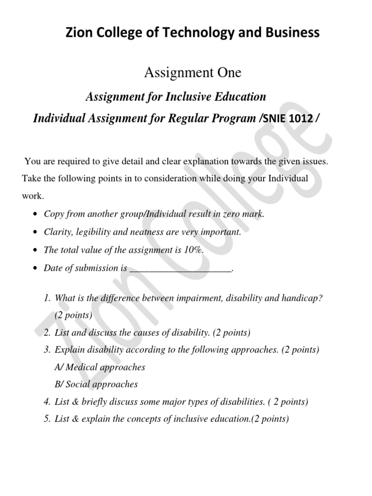 Inclusiveness Assignment Assignment | PDF