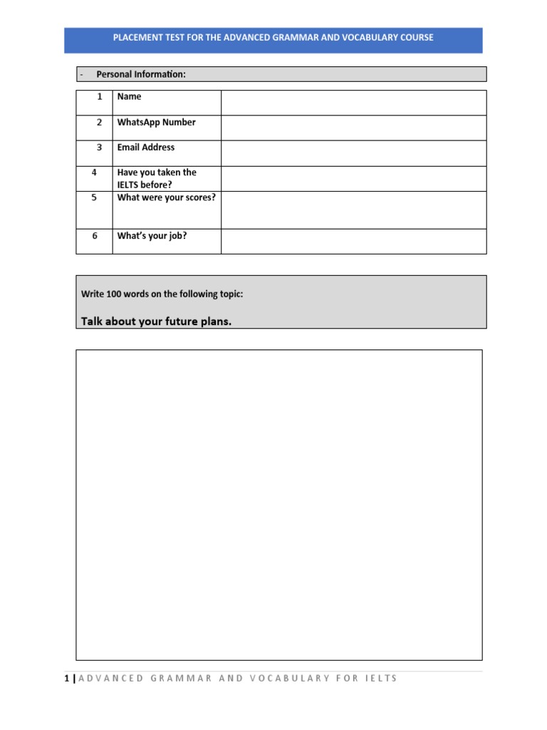Advanced Vocabulary Placement Test | PDF
