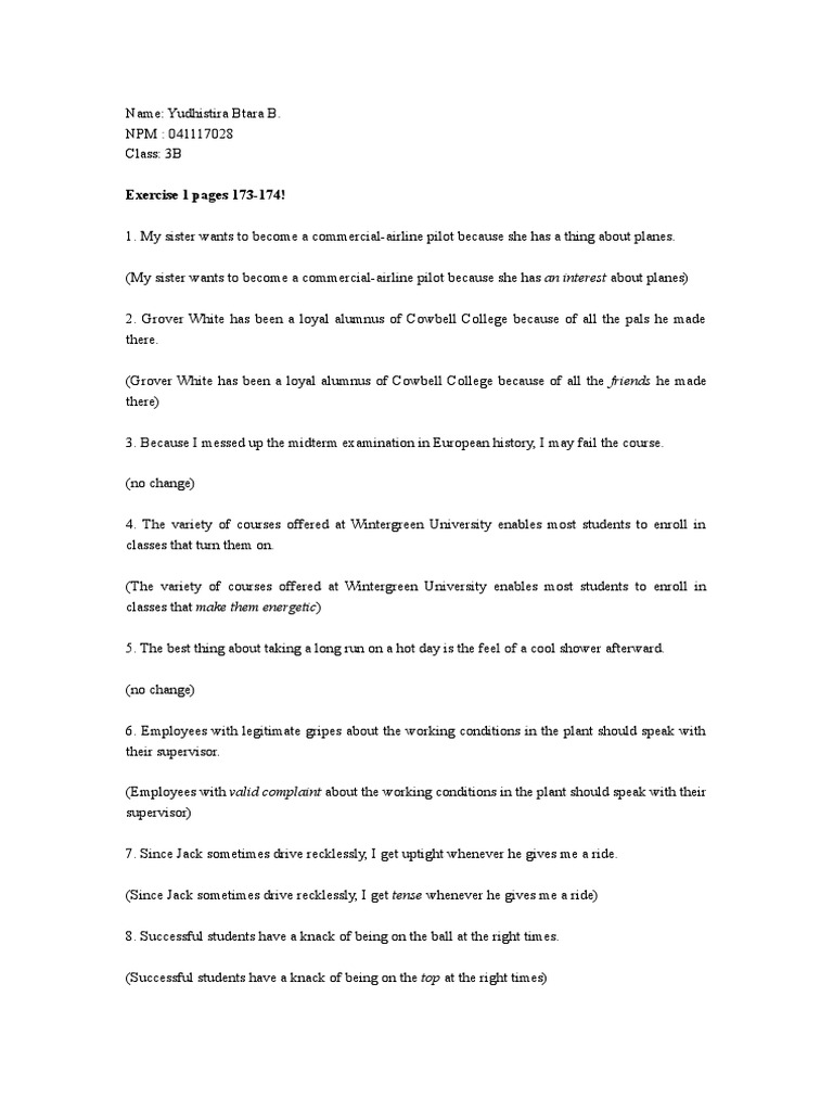 Student Exercise Corrections | PDF