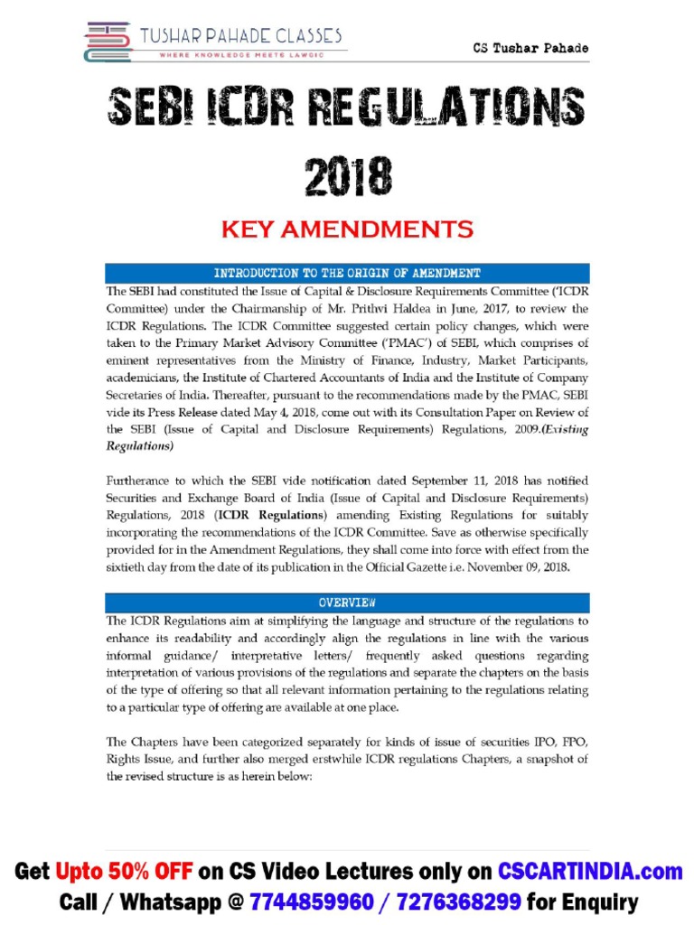 SEBI (ICDR) 2018 by CS Tushar Pahade PDF | PDF