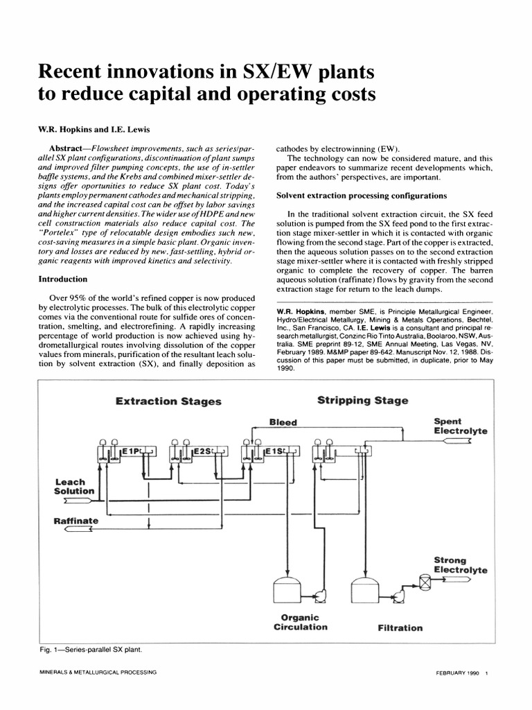 Recent Innovations in SX EW Plants To Reduce Capital and Operating ...