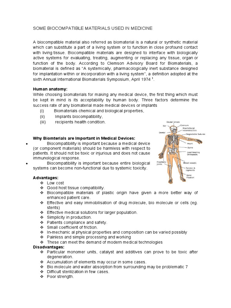Some Biocompatible Materials Used in Medicine | PDF | Biomaterial ...