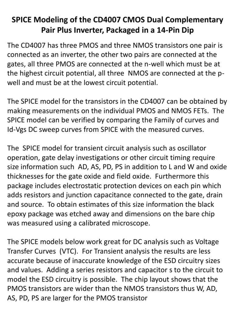 CD4007 Spice Model | PDF | Mosfet | Field Effect Transistor
