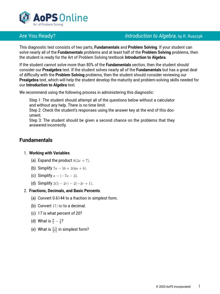 Intro Algebra Pretest PDF | PDF | Square Root | Fraction (Mathematics)