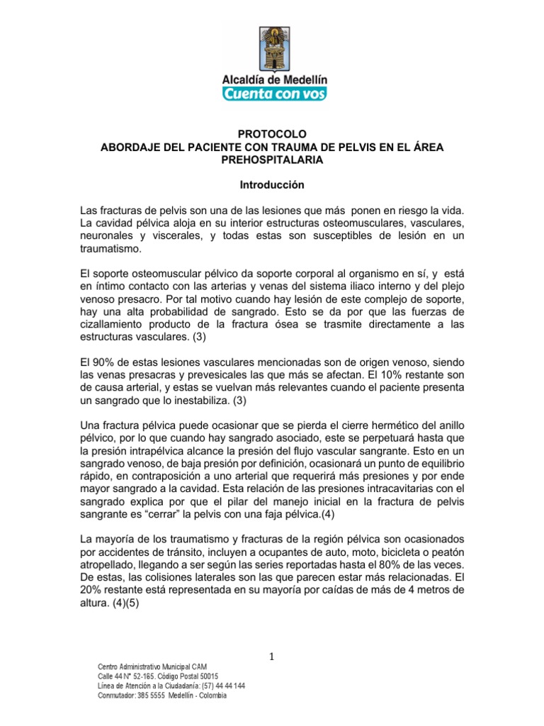 Protocolo Abordaje Del Paciente Con Trauma de Pelvis en El Area Prehosp PDF | PDF | Pelvis | Lesión