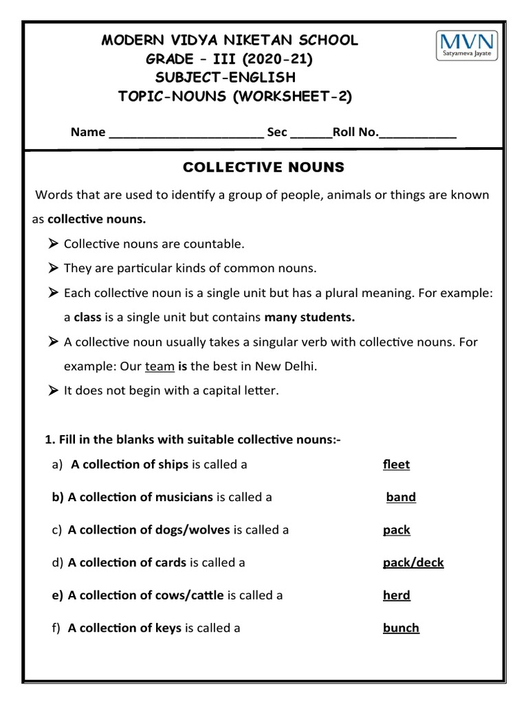 Grade 3) Nouns Worksheet 2 ( (2020-21) | PDF | Noun | Semiotics