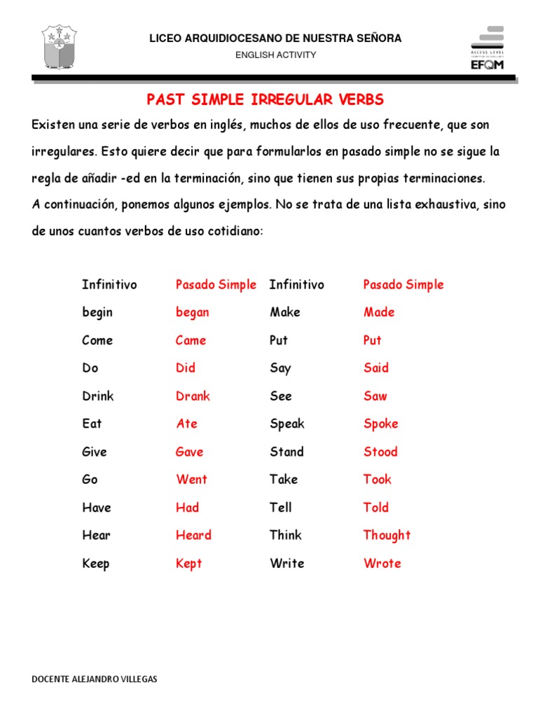 Irregular Verbs in Past Simple | PDF