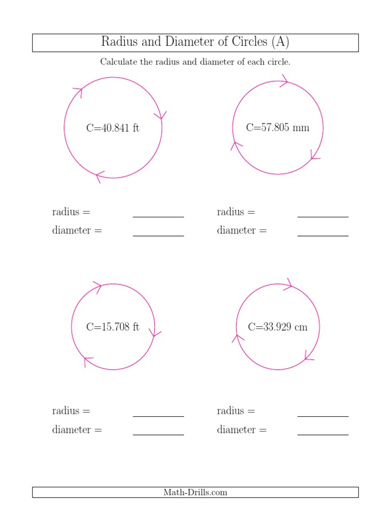 Radius and Diameter of Circles (A) : C 40.841 FT C 57.805 MM | PDF