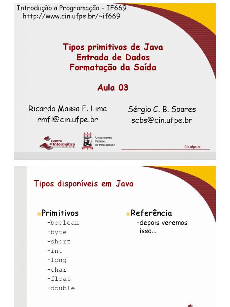 03 Tipos Entrada Formatacao PDF | PDF | Tipo de dado booleano | Dados ...