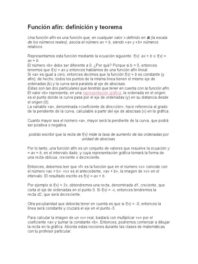 Definición y ejemplos de función afín | PDF | Sistema de coordenadas ...